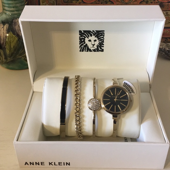 Anne Klein | Accessories | Anne Klein Black And Gold Watch Set | Poshmark